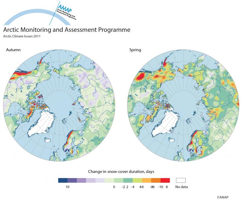Change in snow-cover duration for autumn (snow-cover onset period) and ...